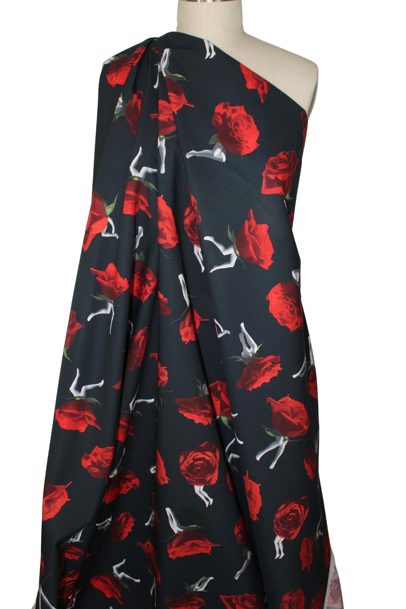 Long Stemmed Beauties Cotton - Reds/White on Black – Gorgeous Fabrics
