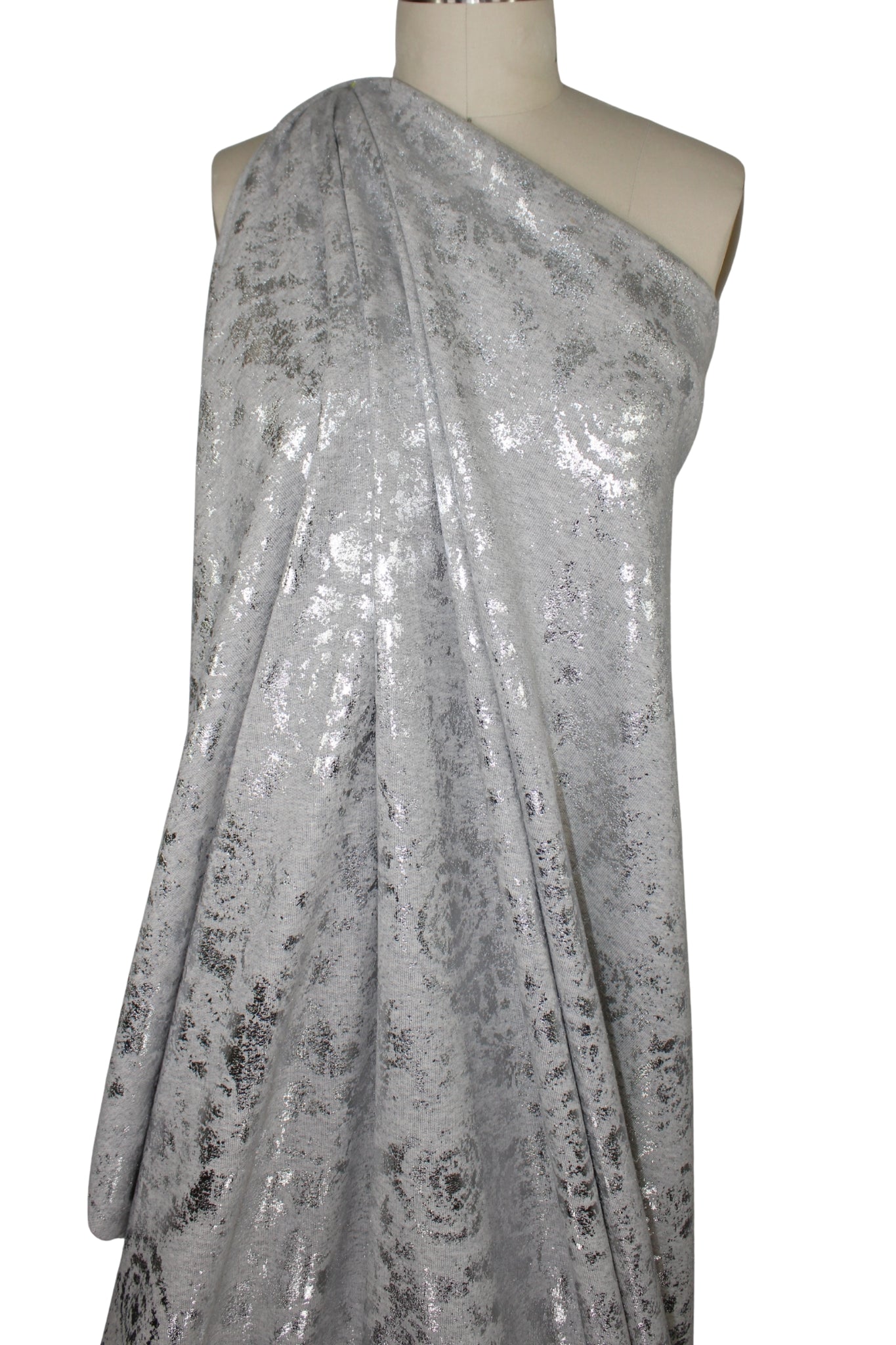 Silver Swirls Coated Cotton French Terry - Silver on Natural – Gorgeous ...