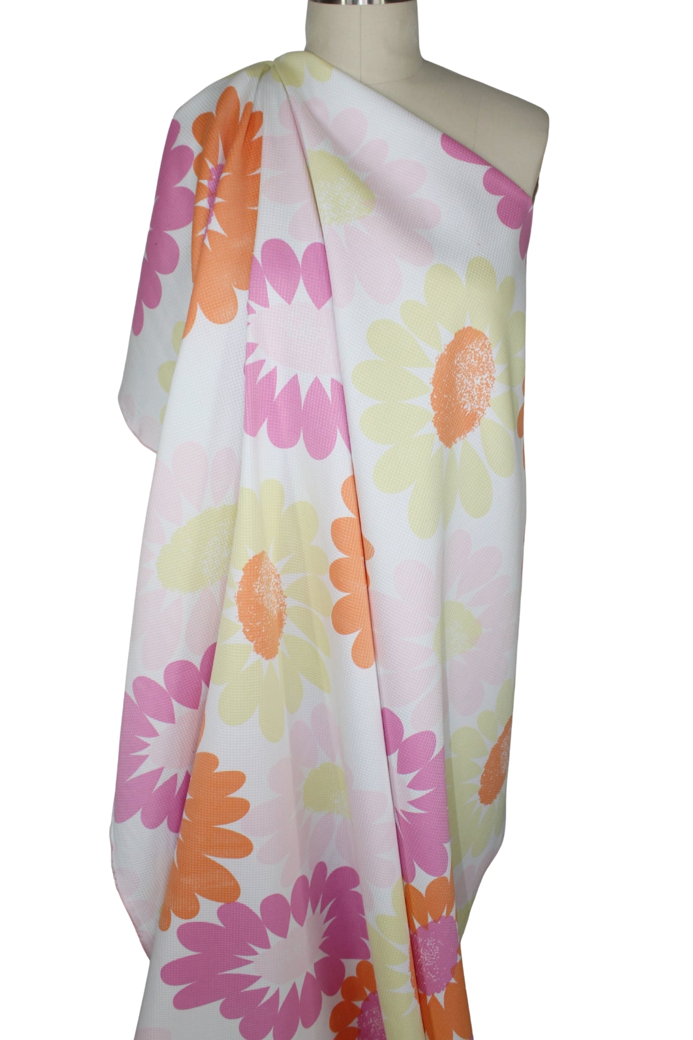 Powered by Flowers Cotton Piqué - Pink/Yellow/Tangerine on White ...