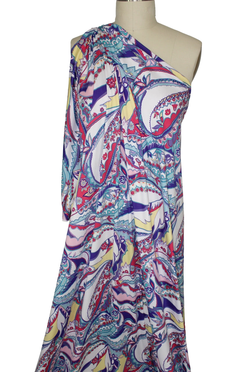 Mid-Century Paisley French Jersey - Multi on White – Gorgeous Fabrics