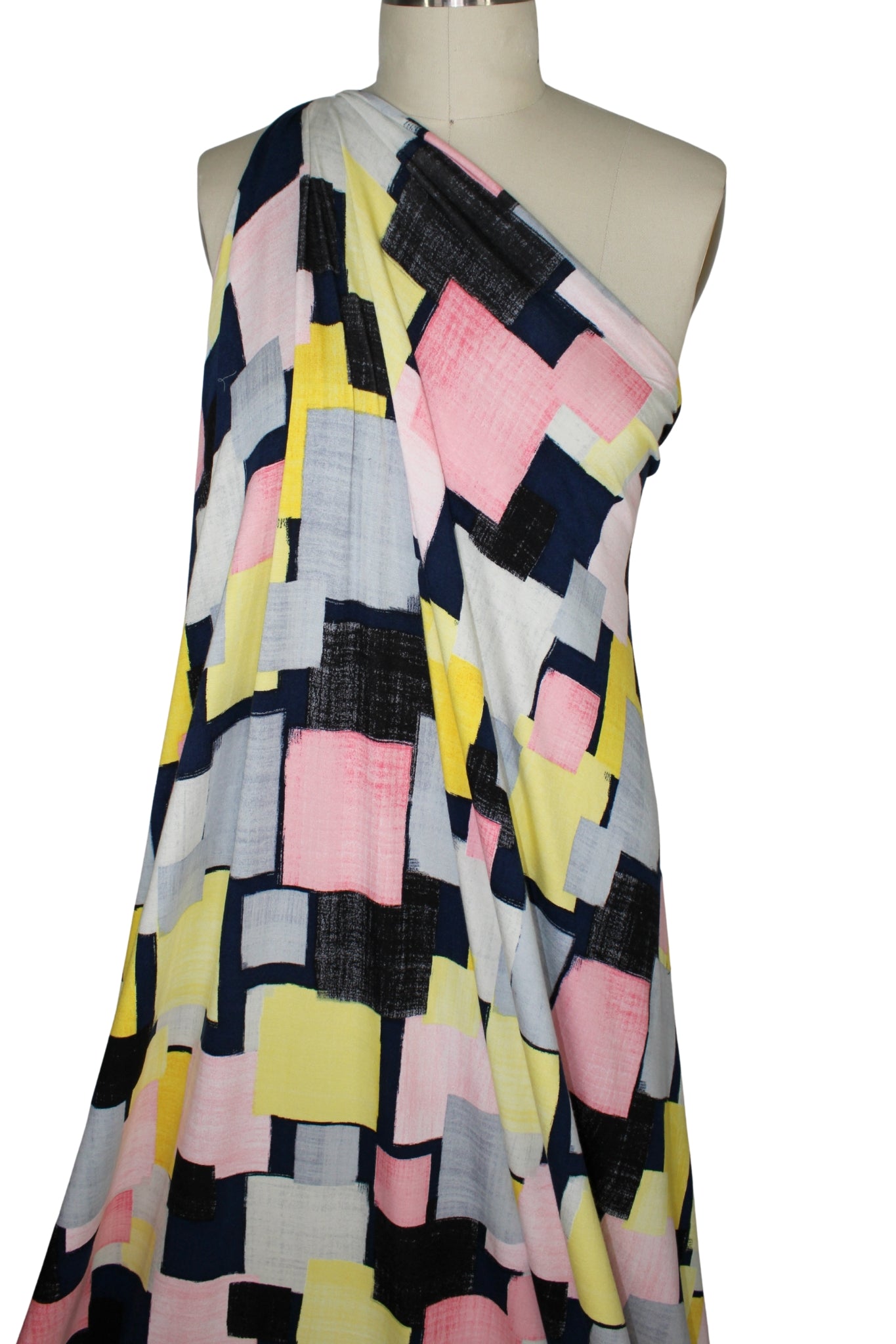 Modern Art Rayon Jersey - Blues/Pink/Yellows/Black – Gorgeous Fabrics